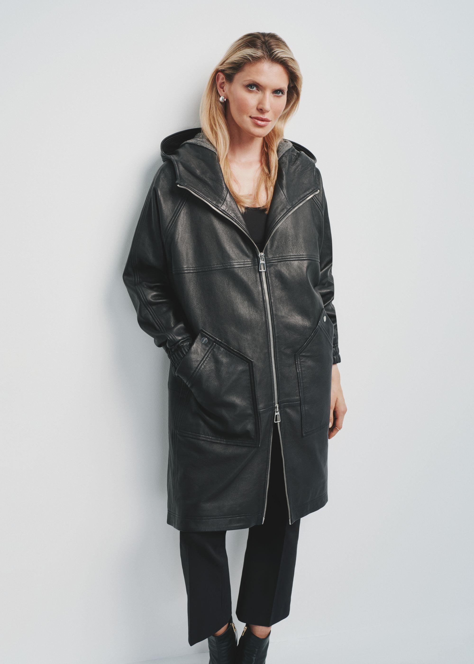 Black long women's leather jacket KURDS-0491-2701(Z24) | OCHNIK